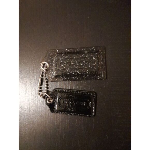 Coach | Accessories | Coach Hang Tag Black Leather And Black Glitter ...